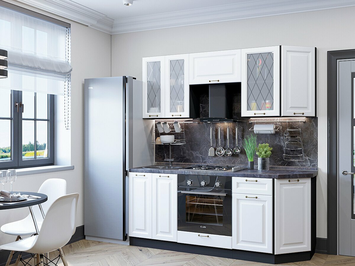 Кухня Ницца-01, цвет фасада Белый, цвет каркаса Graphite, 2140*1900*600 мм
