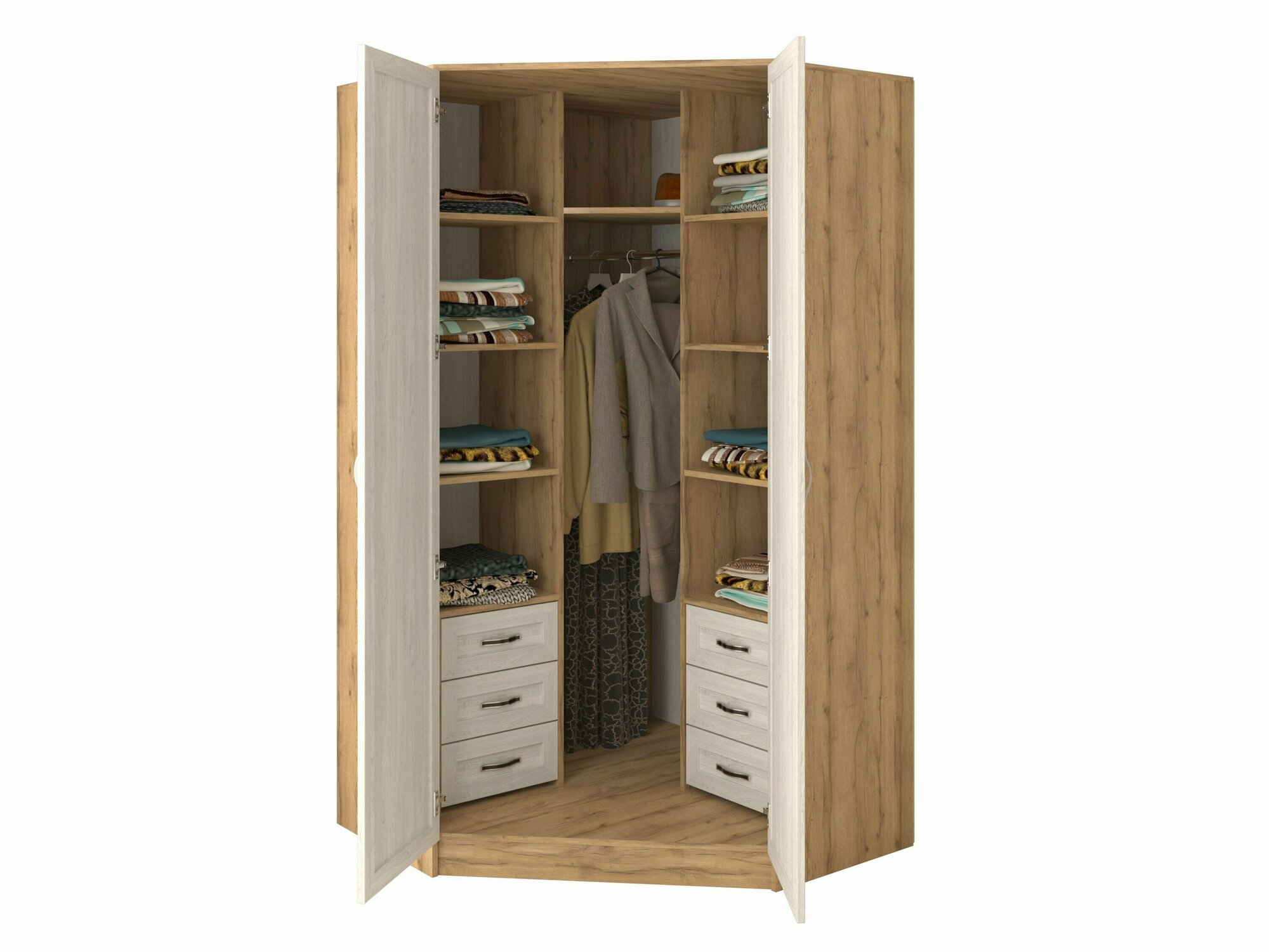 Шкаф угловой МногоМеб У-3М двустворчатый 120х55x200 рамка квадро, дуб золотистый/анкор светлый