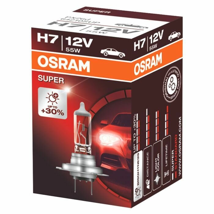 H7 лампа галогеновая Osram SUPER +30% 12V 55W