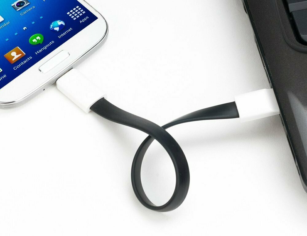 Кабель Magnet Trim, USB-Micro, 0,06 м, силиконовый, для зарядки и синхронизации, черный — фото 1
