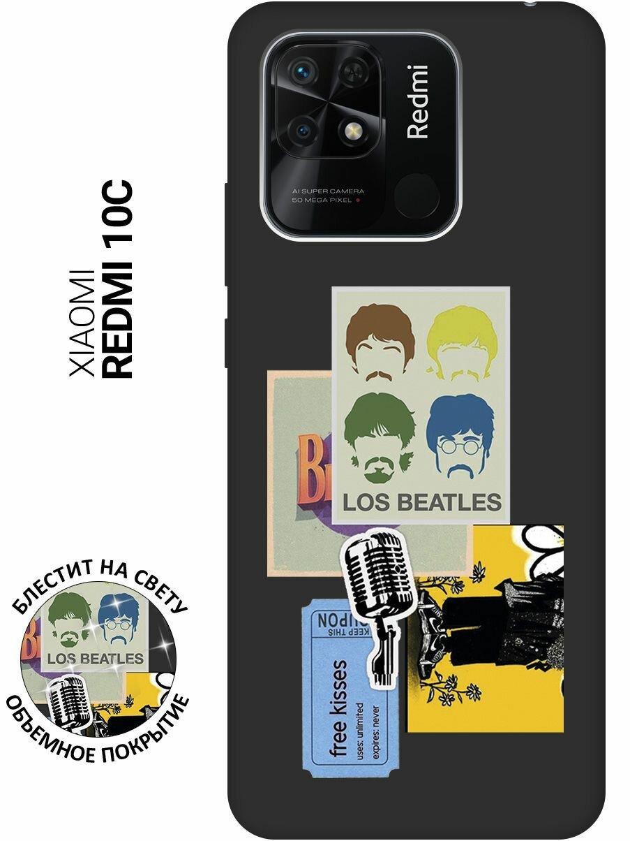 Матовый Soft Touch силиконовый чехол на Xiaomi Redmi 10C, Сяоми Редми 10С с 3D принтом "Beatles Stickers" черный