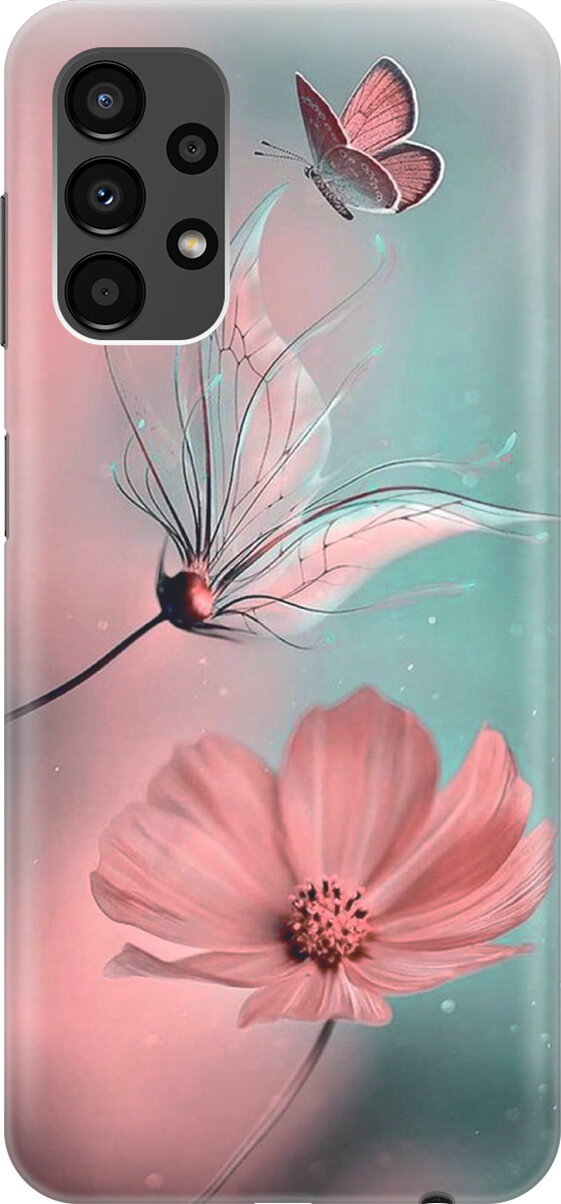 Силиконовый чехол на Samsung Galaxy A13 4G, Самсунг А13 4Г с принтом "Бабочка и цветы"