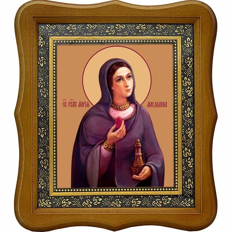 Мария Магдалина равноапостольная, святая мироносица. Икона на холсте. (15 х 18 см / В фигурном киоте)