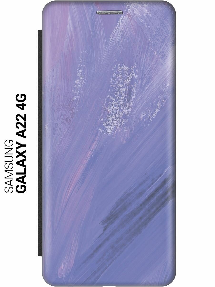 Чехол-книжка на Samsung Galaxy A22, M32, M22, Самсунг А22, М32, М22 c принтом "Сиреневые мазки" черный