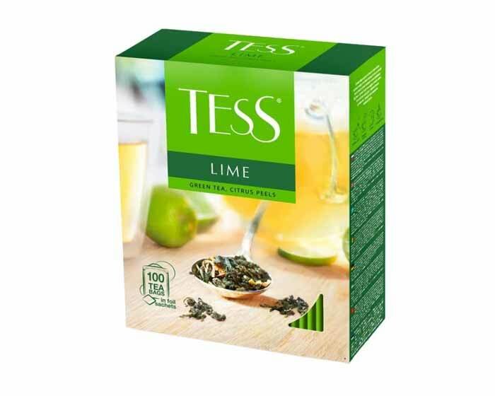 Чай зеленый Tess "Lime", в пакетиках, лаймовый вкус, 100 пакетов
