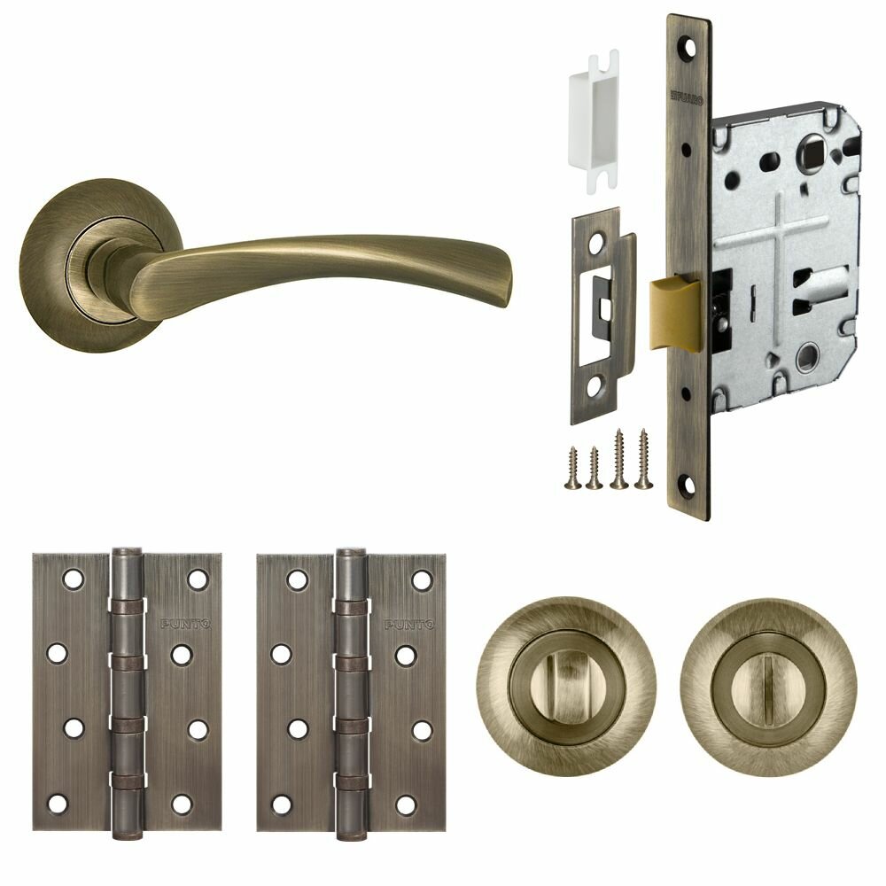 Комплект фурнитуры для межкомнатных дверей - ручки Punto Crona TL ABG-6 зеленая бронза + завертка + защелка + петли