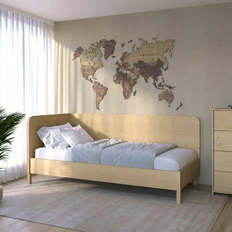 Кровать тахта 2 спинки односпальная из массива 90х200 Бакси цвет Сосна