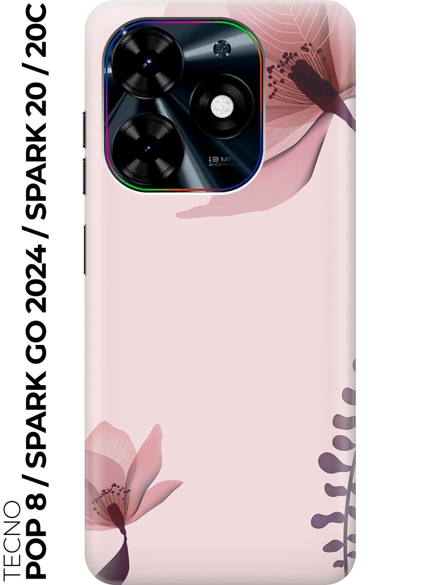 Силиконовый чехол на Tecno Pop 8 / Spark Go 2024 / Spark 20 / 20C / Техно Поп 8 / Спарк Го 2024 / Спарк 20 / 20С с рисунком "Два цветка на розовом"