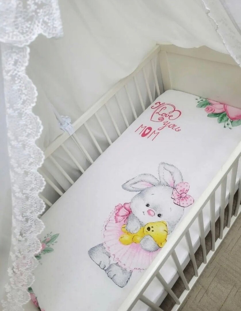 Простынь на резинке на матрас "Зайка балеринка" 60х120