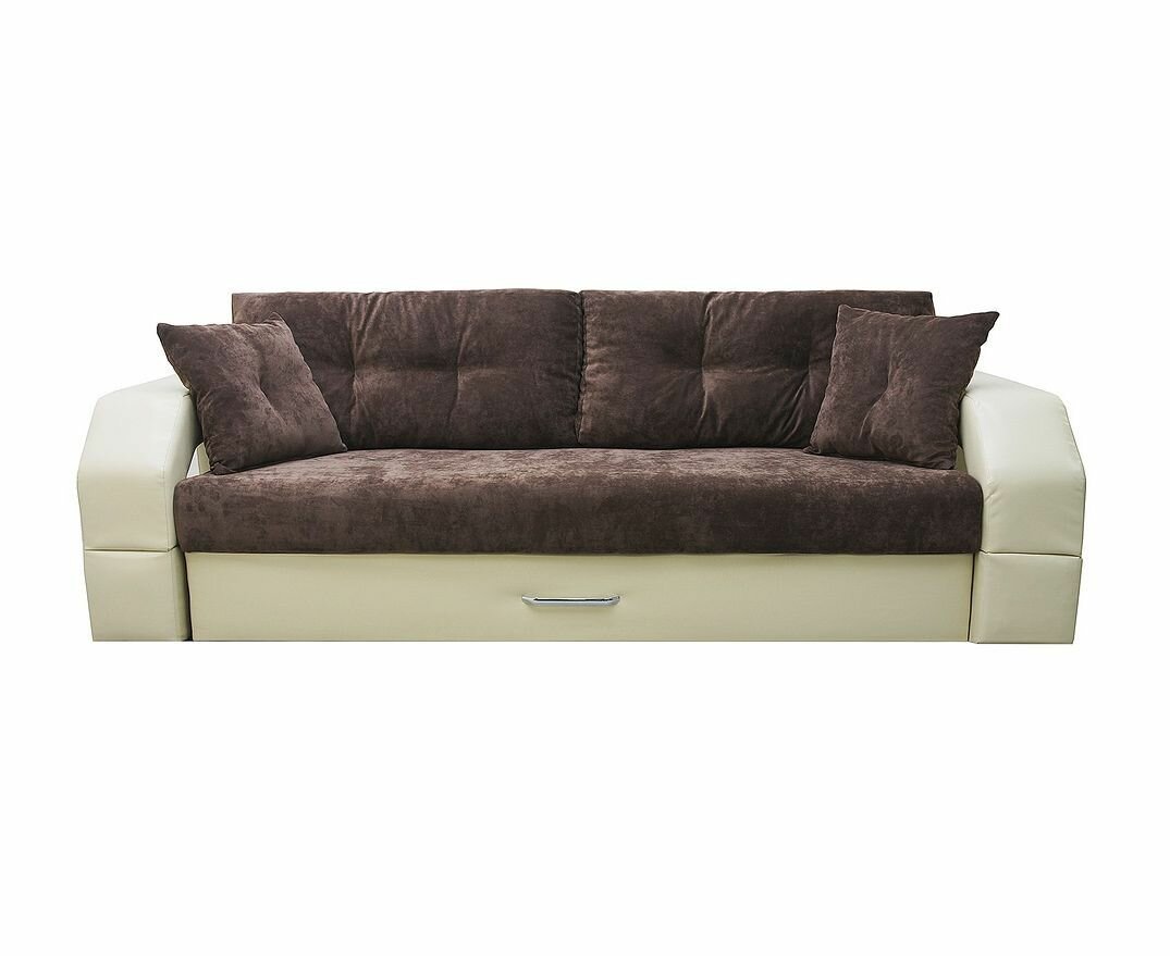Диван еврокнижка Fotodivan Манчестер с подсветкой велюр/экокожа 150 Велюр Коричневый 04/Экокожа Бежевая