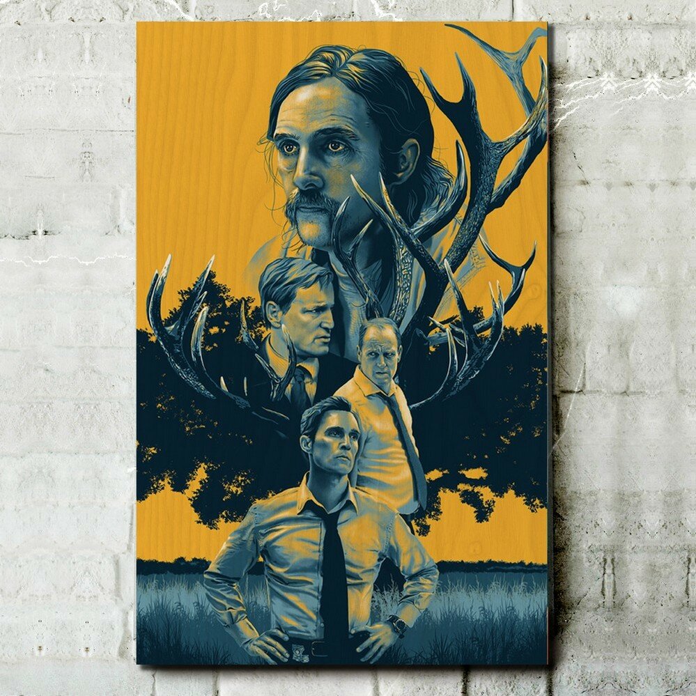Картина интерьерная на дереве сериал True Detecitve (Настоящий детектив, Раст Коул, постер) - 13658 В