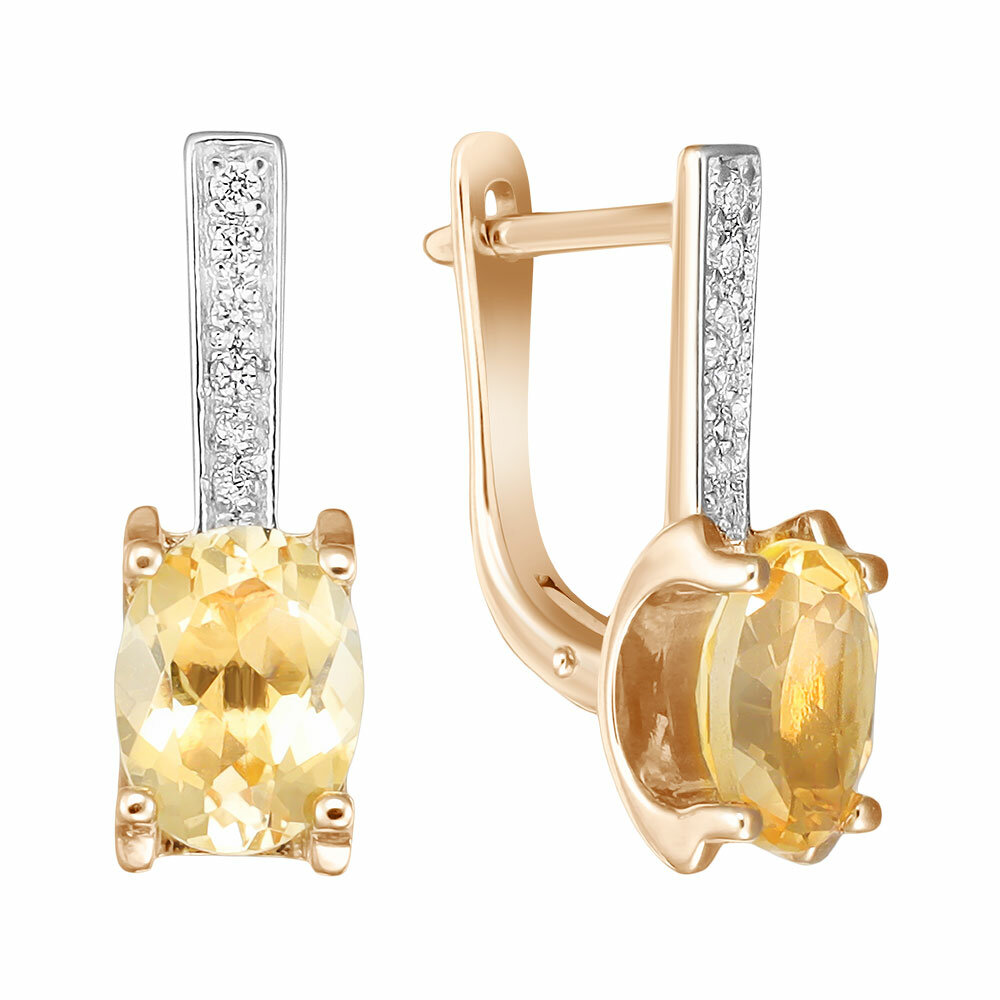 Серьги, красное золото, 585 проба, цитрин