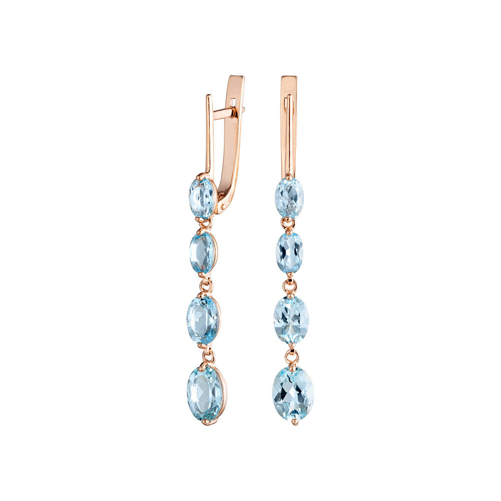 Серьги, красное золото, 585 проба, топаз