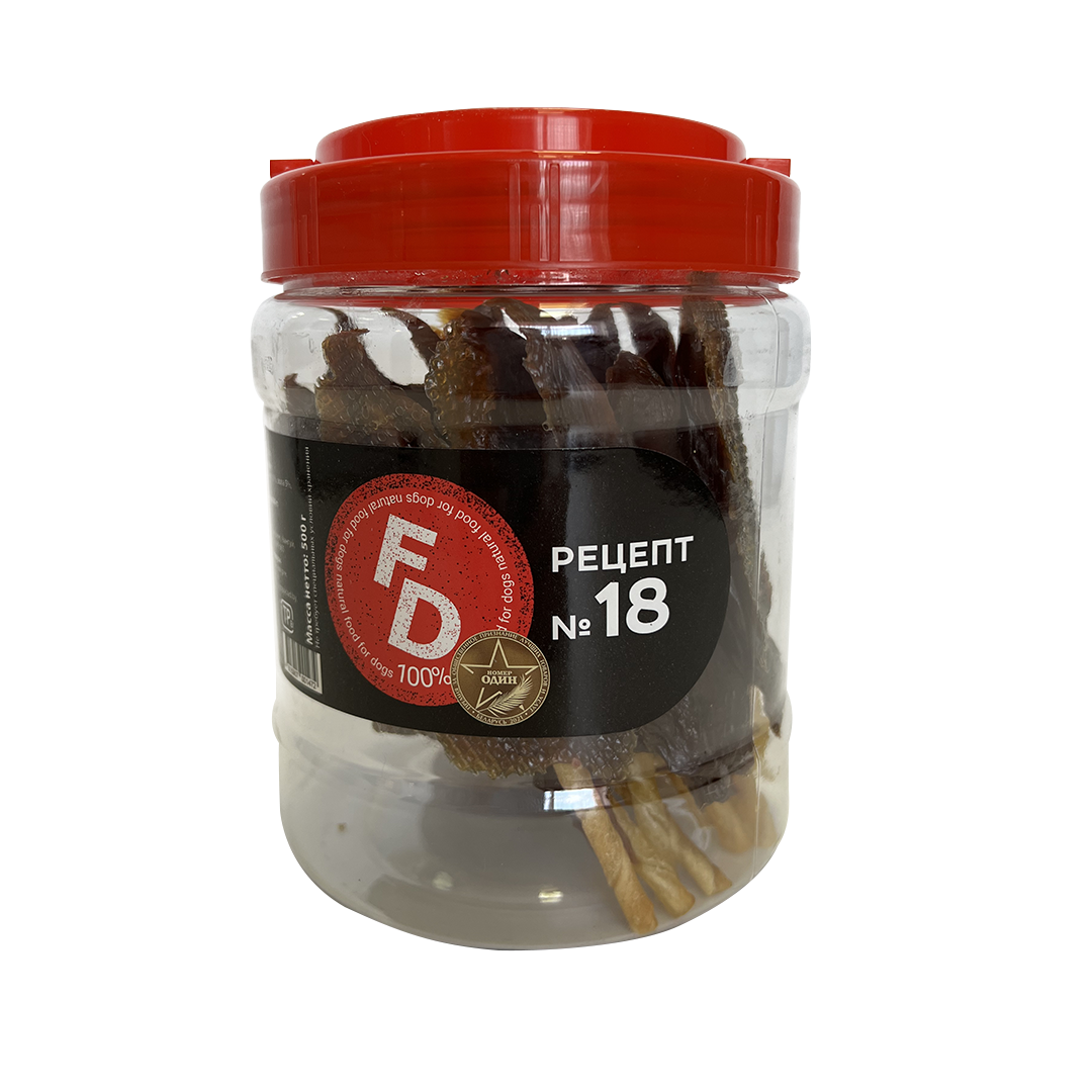 Лакомство для собак FOR DOGS Рецепт № 18, филе страуса на палочке из воловьей кожи, 500 гр