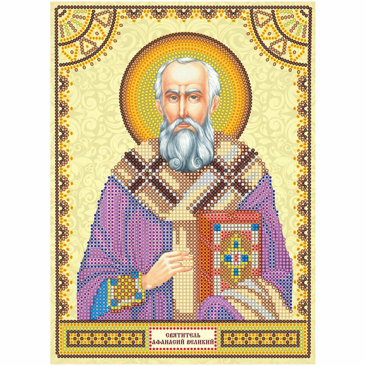 Схема для вышивки иконы бисером на художественном холсте 'Святой Афанасий', 17*23 см