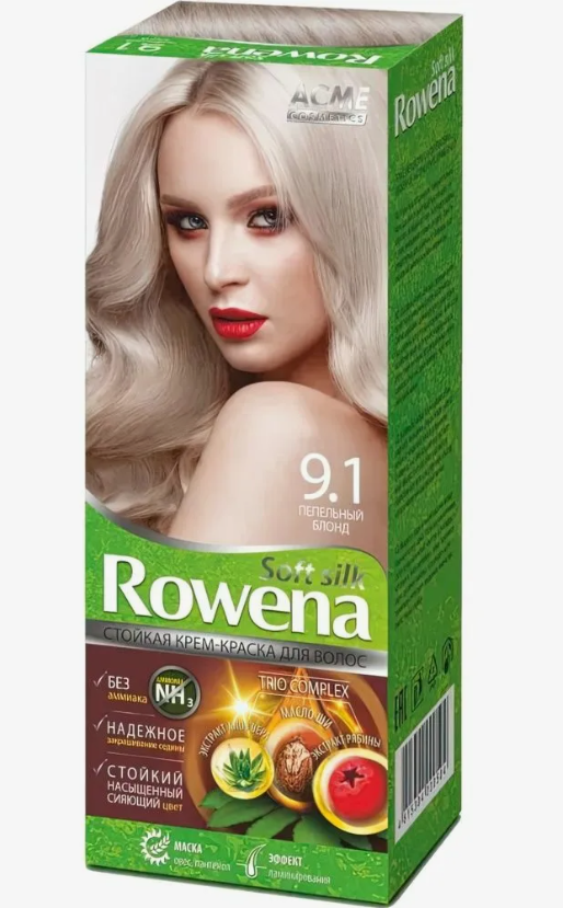 Краска для волос Rowena Soft Silk тон 9.1 пепельный блонд, без аммиака, 115 мл.