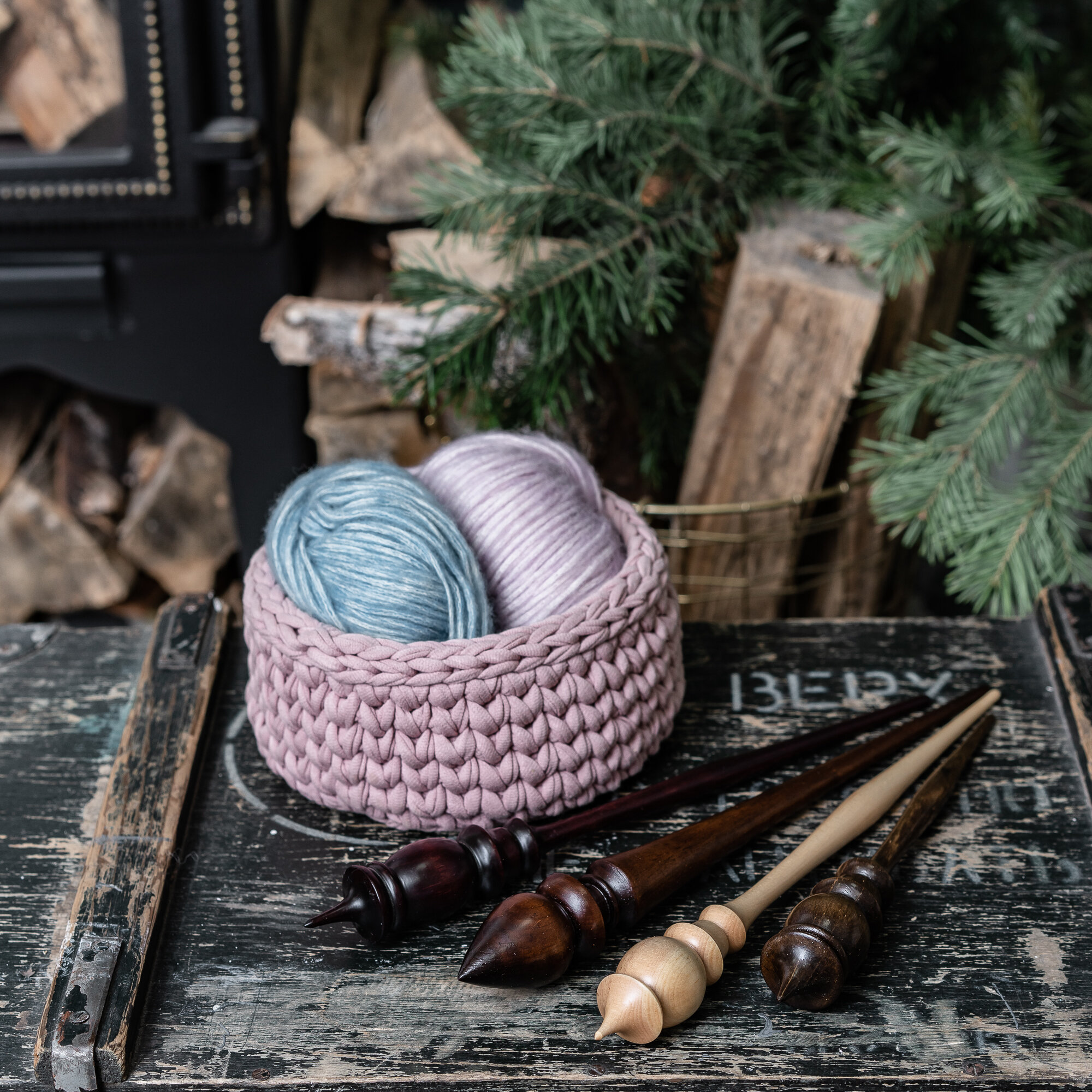 Набор деревянных опорных веретен для прядения из кедра 4 шт. Art of Siberia. BN6