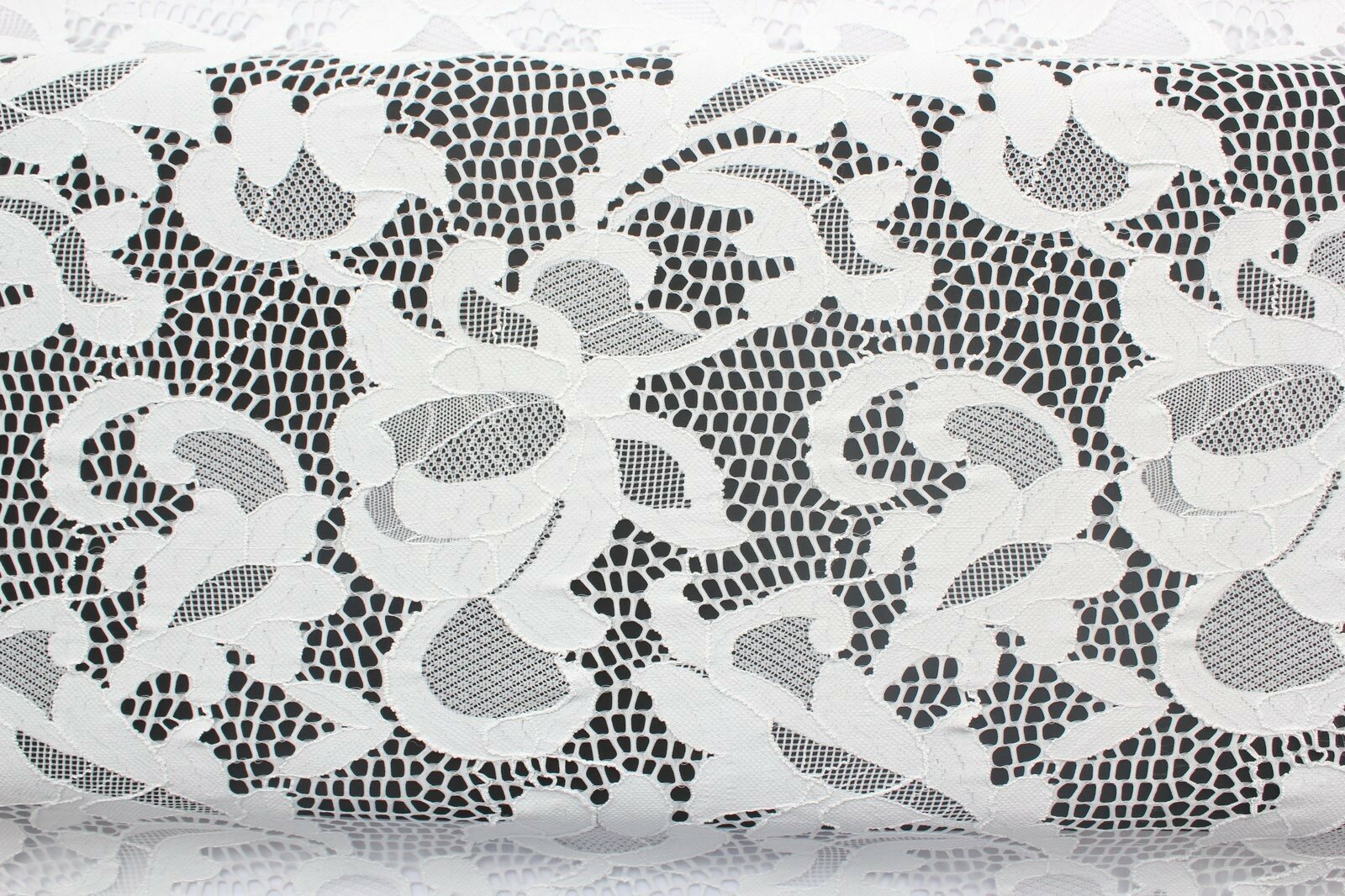 Ткань Ажурное кружево стрейч белая «сетка», ш150см, 0,5 м