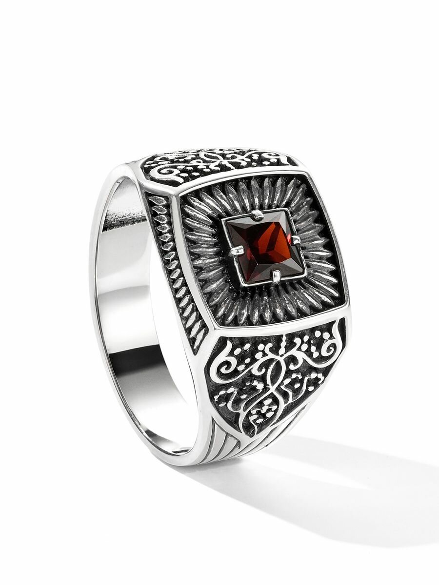 Печатка, серебро, 925 проба, чернение, гранат