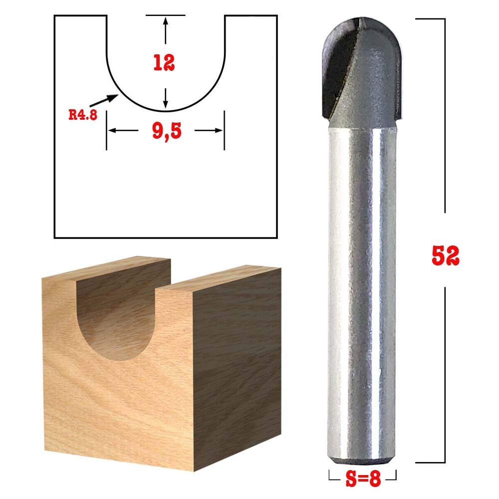 Фреза галтельная R-4.8 D-9.5x12x52 S-8 Millcut 119804