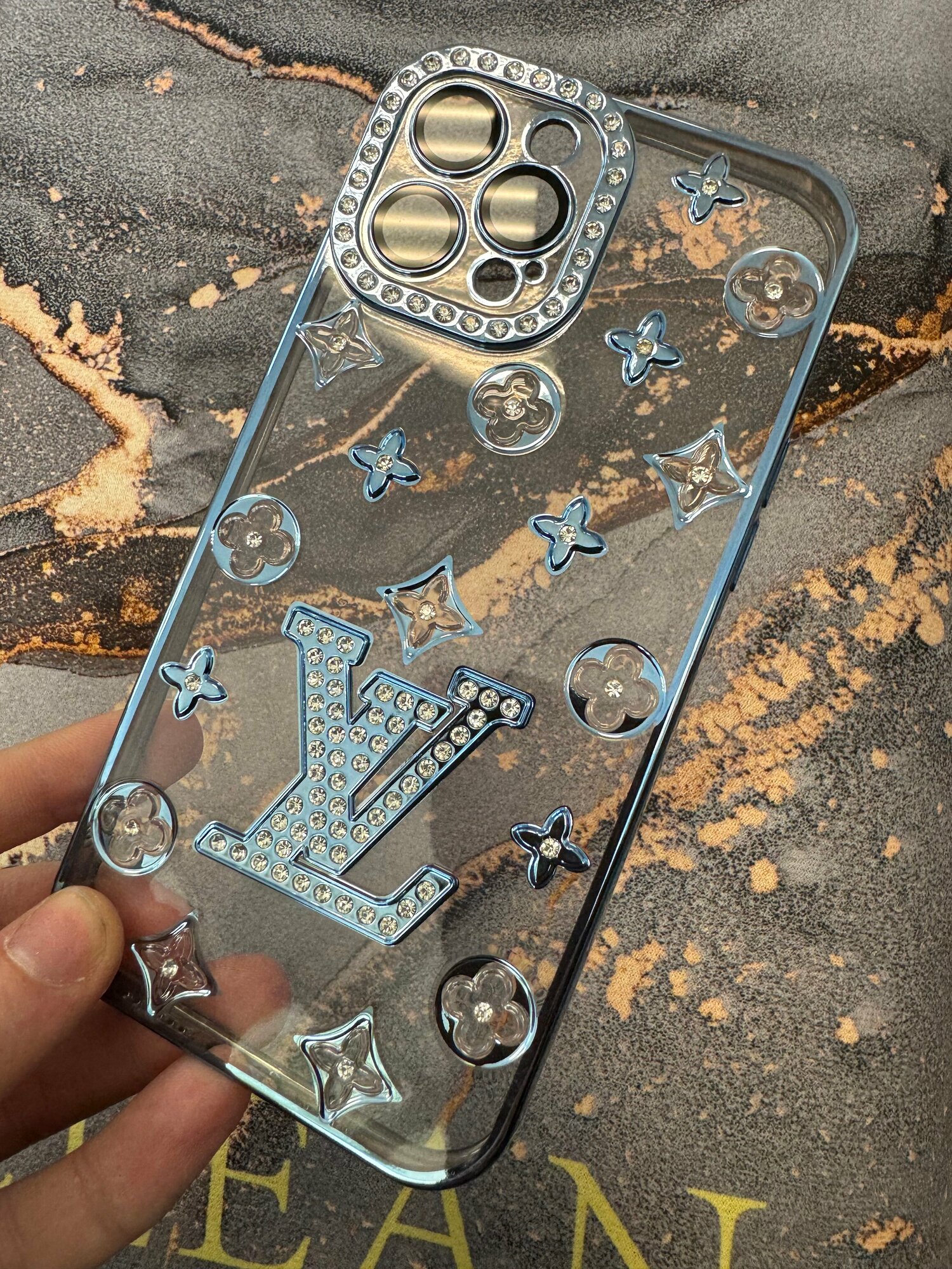 Чехол MyPads Lusso, для iPhone 12 Pro Max, силиконовый, со стразами, защита камеры, синий