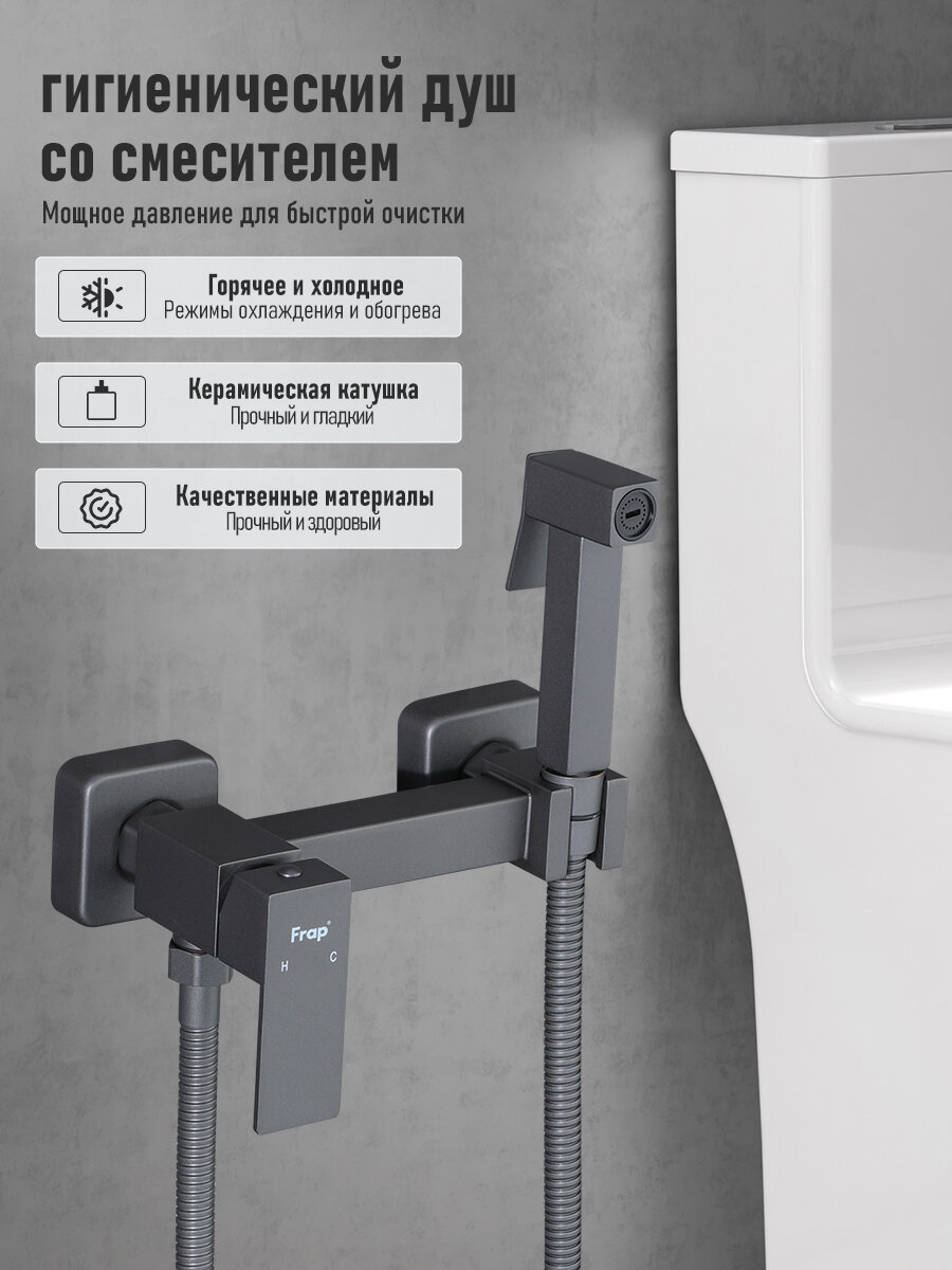 Смеситель с гигиеническим душем Frap F7504-9 латунь оружейная сталь