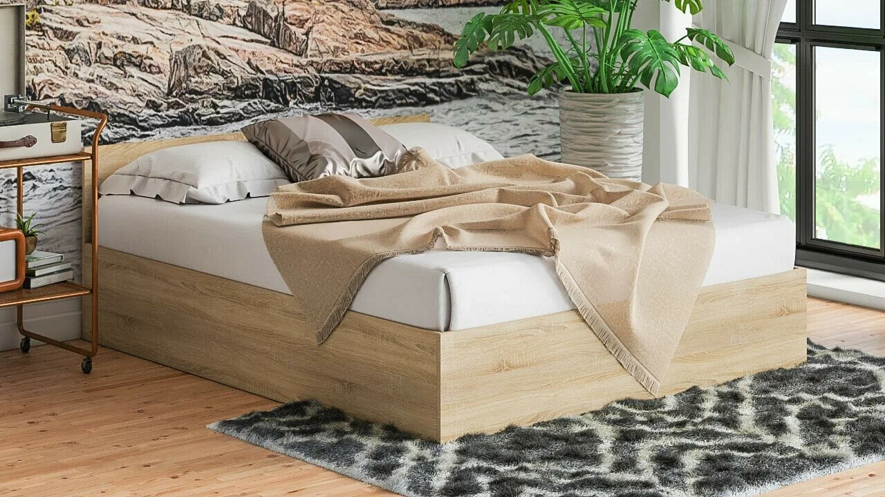 Кровать двуспальная СВК Мори ЛДСП 160 x 200 см, цвет дуб сонома, с основанием, без матраса