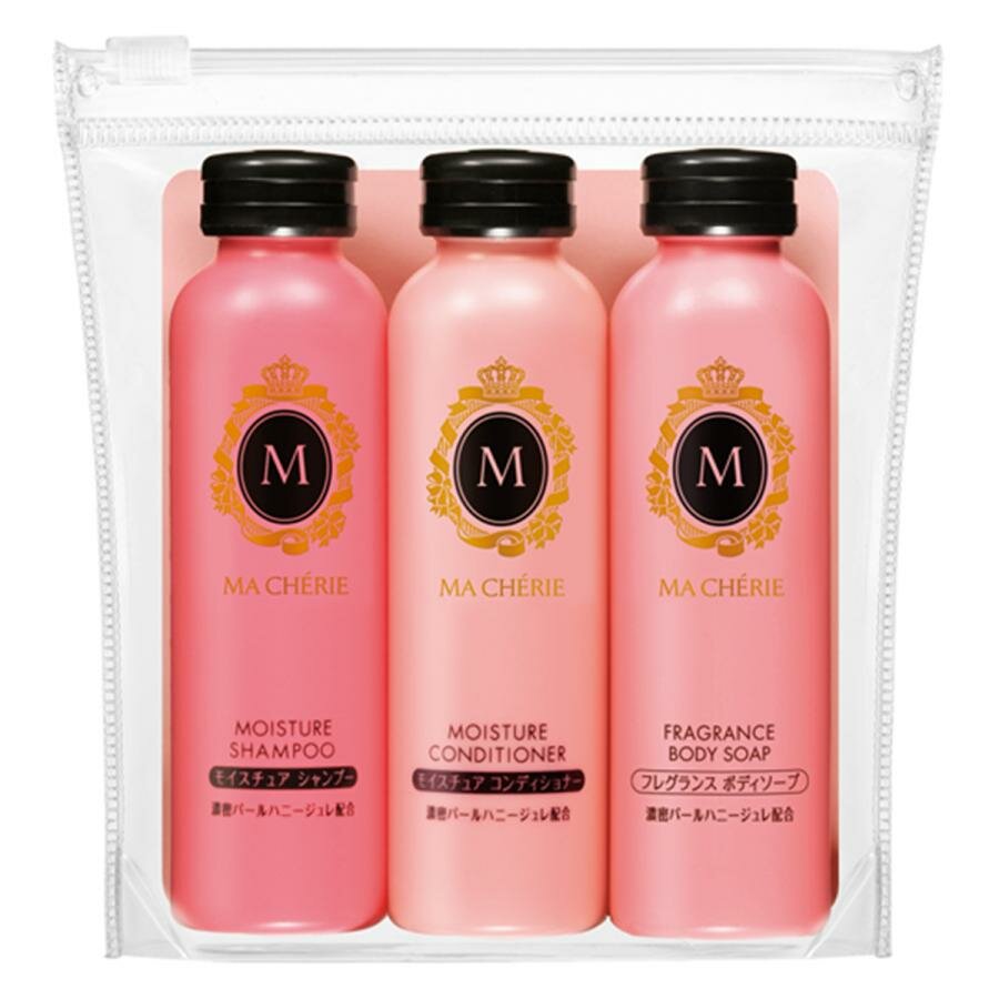 Дорожный набор SHISEIDO Ma Cherie увлажняющий шампунь, кондиционер, гель для душа, 3 бут* 50 мл. в упаковке с zip-замком