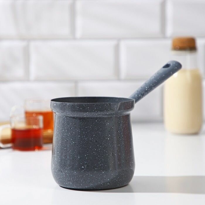 Турка Доляна Мрамор грэй , 600 мл, d 10 см, 20,5 10 14 см, пластиковая ручка, антипригарное покрытие, индукция, цвет серый