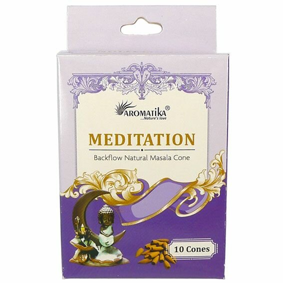 MEDITATION Backflow Natural Masala Cone, Aromatika (медитация стелющийся дым, Ароматика), 10 конусов.