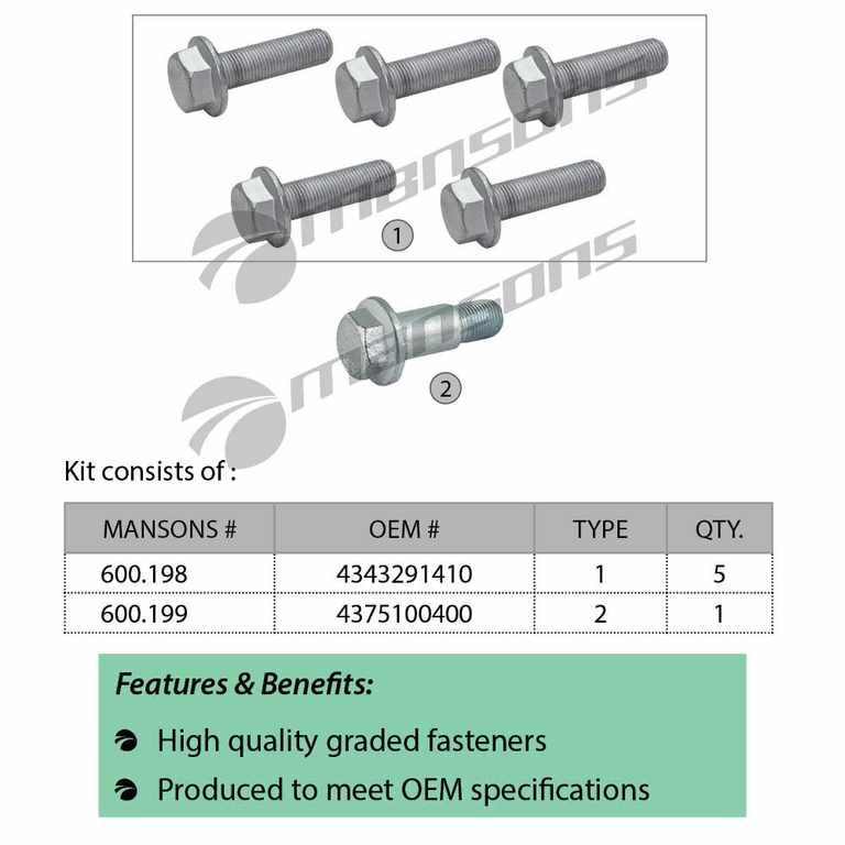 Болт SAF крепления диска тормозного комплект 6шт, 600.256, MANSONS