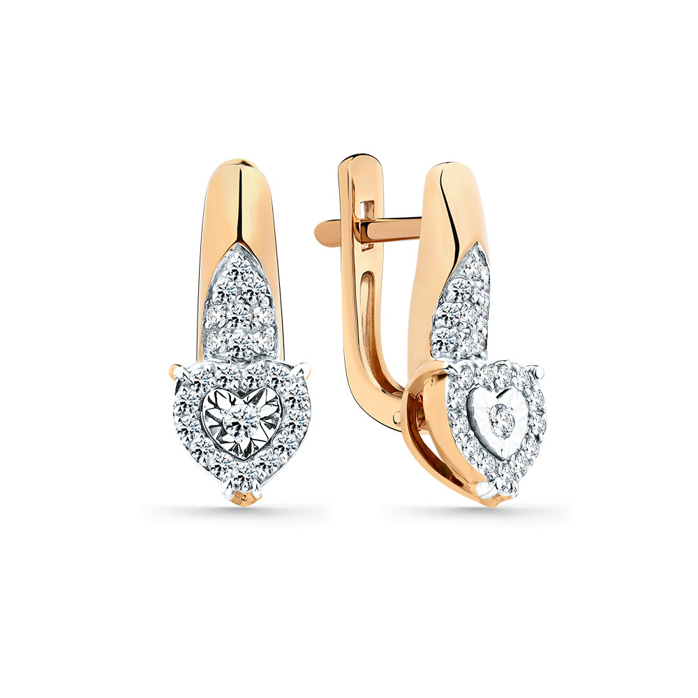 Серьги, комбинированное, красное золото, 585 проба, бриллиант