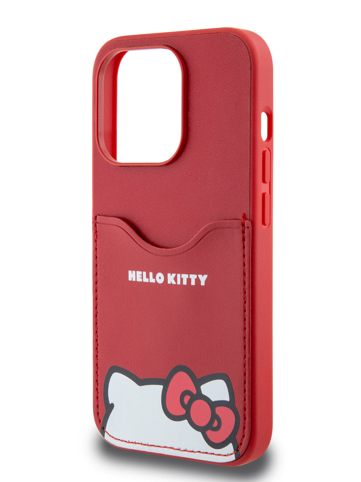 Hello Kitty для iPhone 15 Pro чехол Cardslot PU Leather Hidden Kitty Hard Red