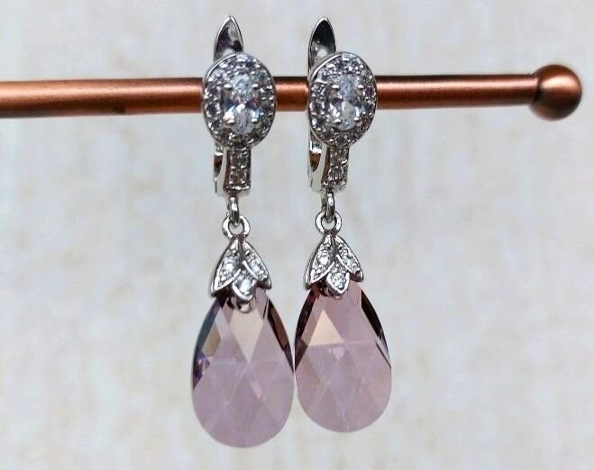 Серьги с подвесками, кристаллы Swarovski, фиолетовый, серебряный — фото 1