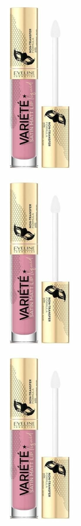 Eveline Cosmetics Губная помада Variete Perfect Matte Lip Ink, жидкая, матовая, с гиалуроновой кислотой, № 12, 3 шт.
