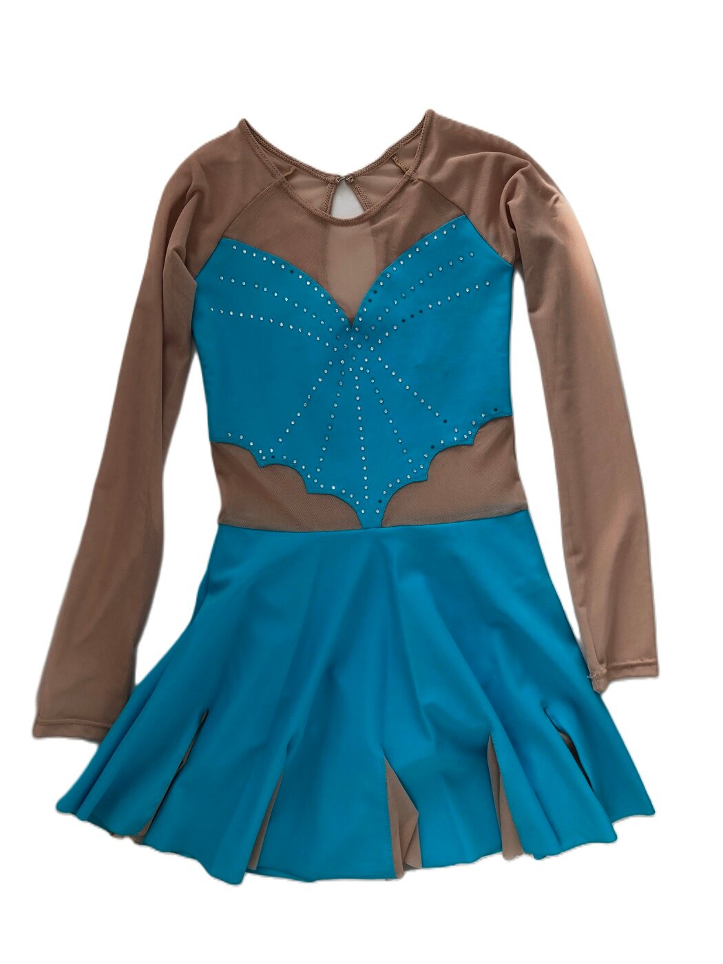 Купальник с юбочкой и длинными рукавами из сетки для гимнастики и танцев Ennesy Via КТ 8.1 (GD-12) Цвет голубой Размер 134-68-57