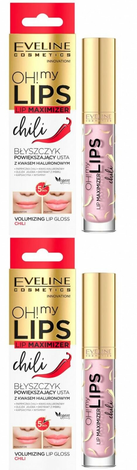 Eveline Cosmetics Блеск для увеличения объема губ Oh! My Lips-Lip Maximizer, Чили, 4,5 мл, 2 шт.