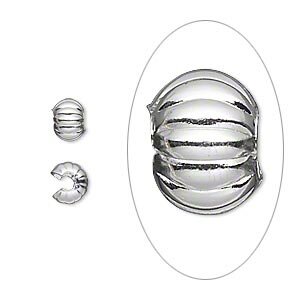 Кримпы, 5мм, покрывные с бороздками, базовый материал - латунь, посеребренные, 10 шт.