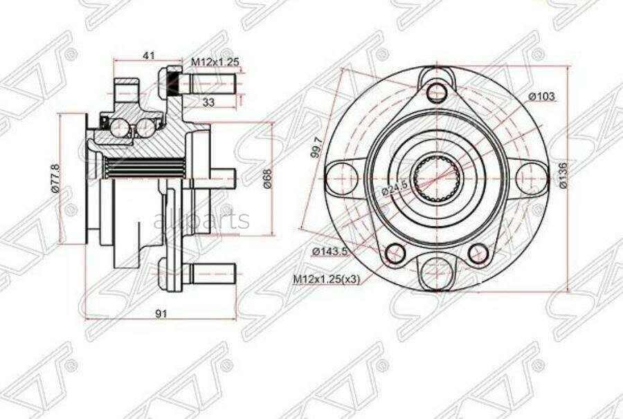 SAT ST-40202-EM00A Ступичный узел перед NISSAN TIIDA C11 левый руль