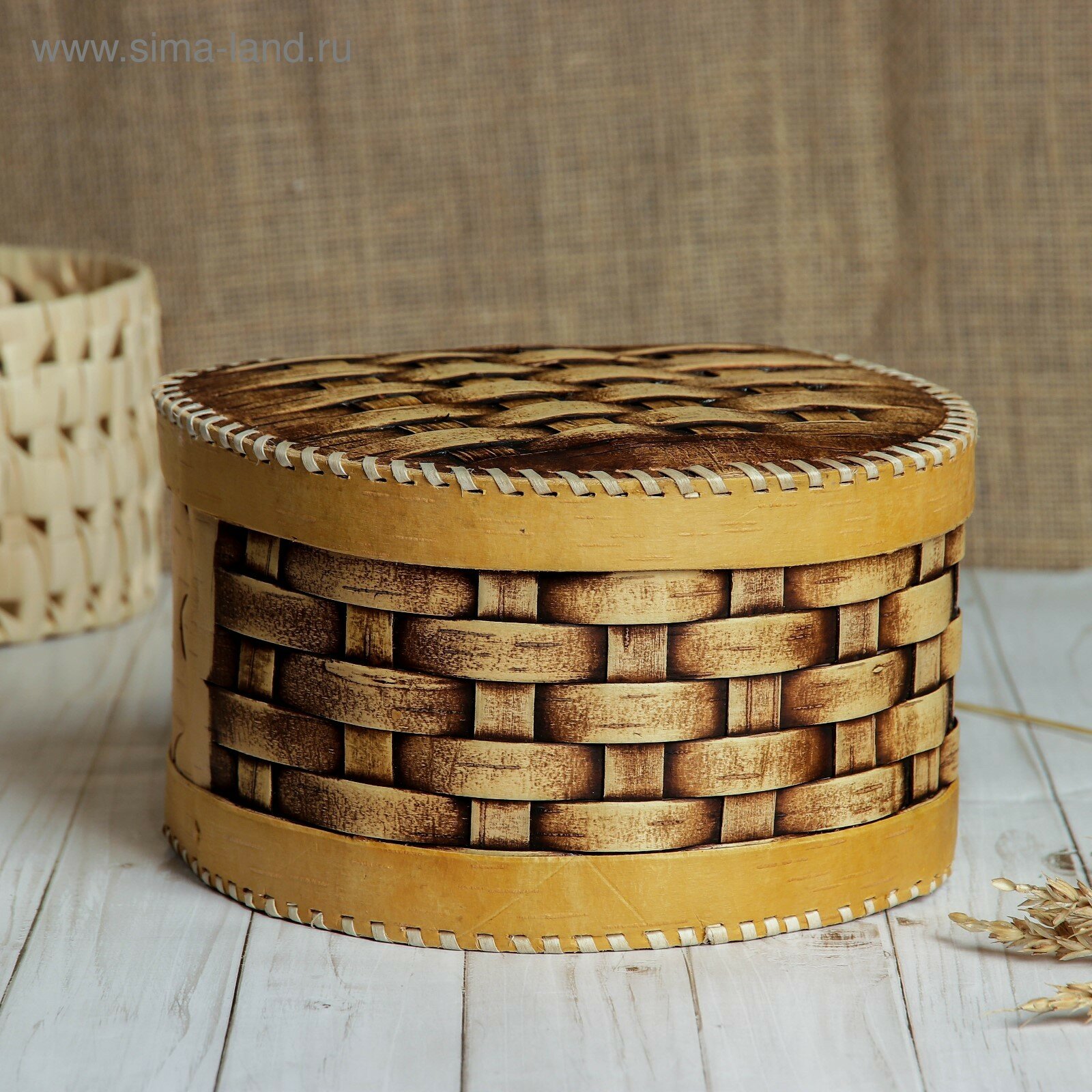 Хлебница-батонница с крышкой «Плетёночка», на шарнире, 21×18.5×13 см, береста