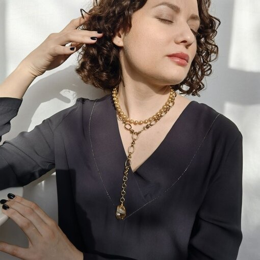 Комплект бижутерии: колье, чокер, кристаллы Swarovski, жемчуг Swarovski синтетический