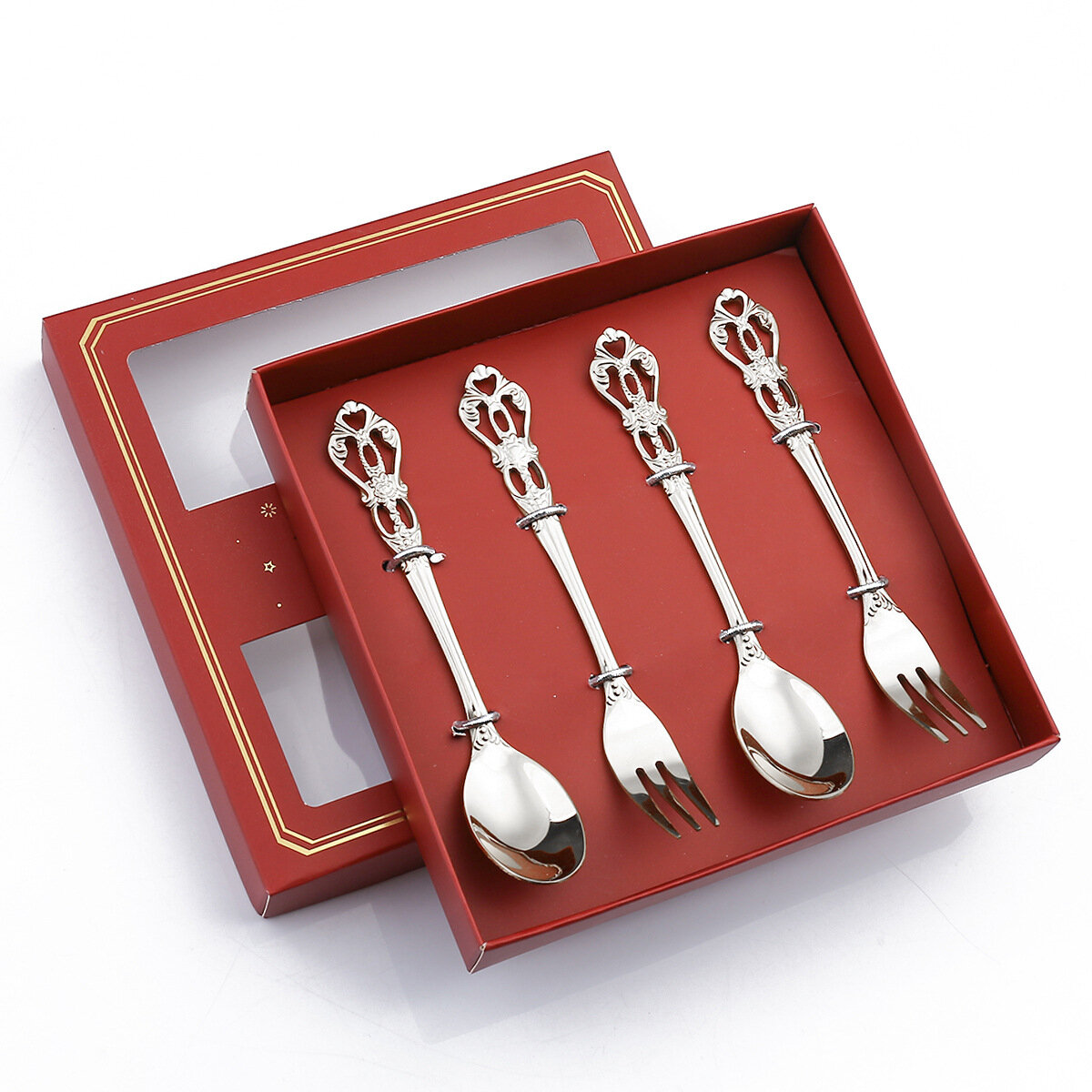 Подарочный набор столовых приборов для десертов серебристый