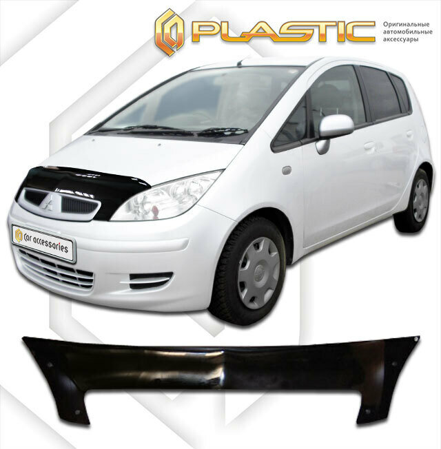 Дефлектор капота Mitsubishi Colt 2002-2005 Черный глянцевый СА Пластик