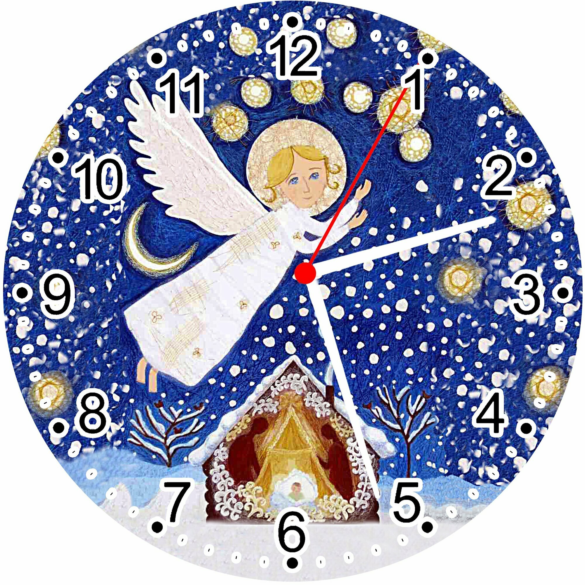 Ангел Хранитель малыша, Часы Оберег из древесины прессованной (МДФ) D - 27 см, толщина 5 мм, Настенные и Настольные, с подставкой в комплекте Уникальные, Авторские, бесшумные