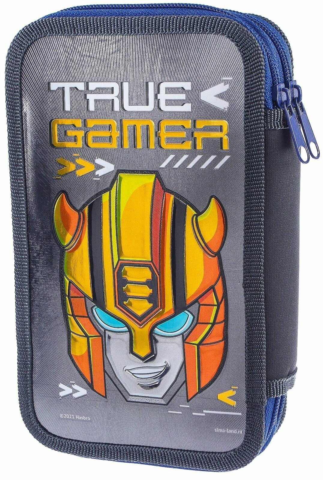 Каркасный пенал "Трансформеры" с эффектом металлик на молнии, 2 секции, школьный чехол без наполнения, детский органайзер для канцелярских принадлежностей, футляр для хранения, 12.5х20.5 см