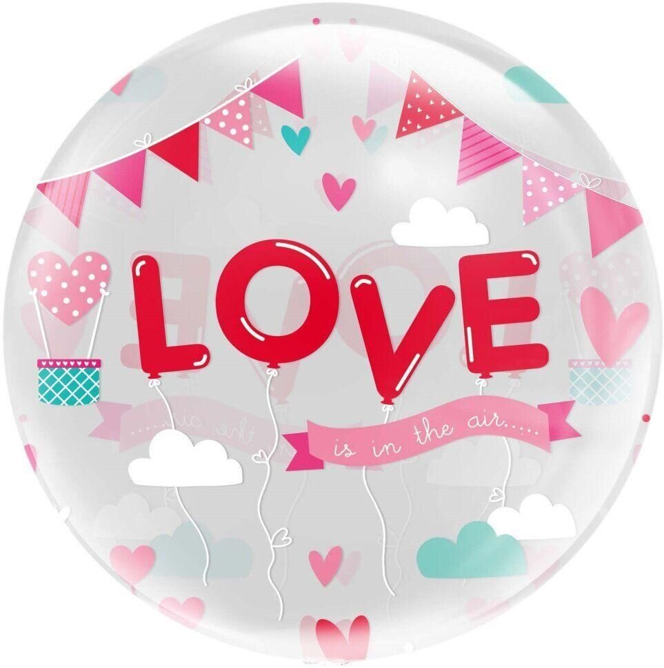 Шар с клапаном (18'/46 см) Сфера 3D, Deco Bubble, Любовь, Прозрачный, Кристалл, 1 шт. в упак.