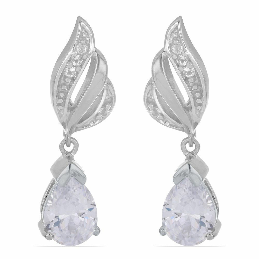 Серьги с подвесками, серебро, 925 проба, родирование, циркон, фианит