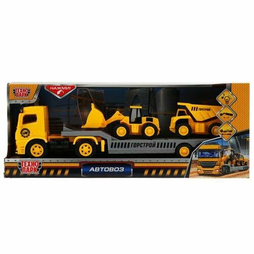 Модель Инерционная Технопарк Тягач-автовоз. Стройка (34,5см, пластик, свет, звук, инерционный, +2 машины спецтехники, в коробке) 1796075-R, (Huada Toy Co, Ltd)