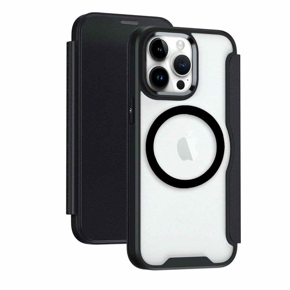 Чехол книжка для iPhone 16 Pro Max MagSafe RFID с прозрачной панелью и разъемами под карточки