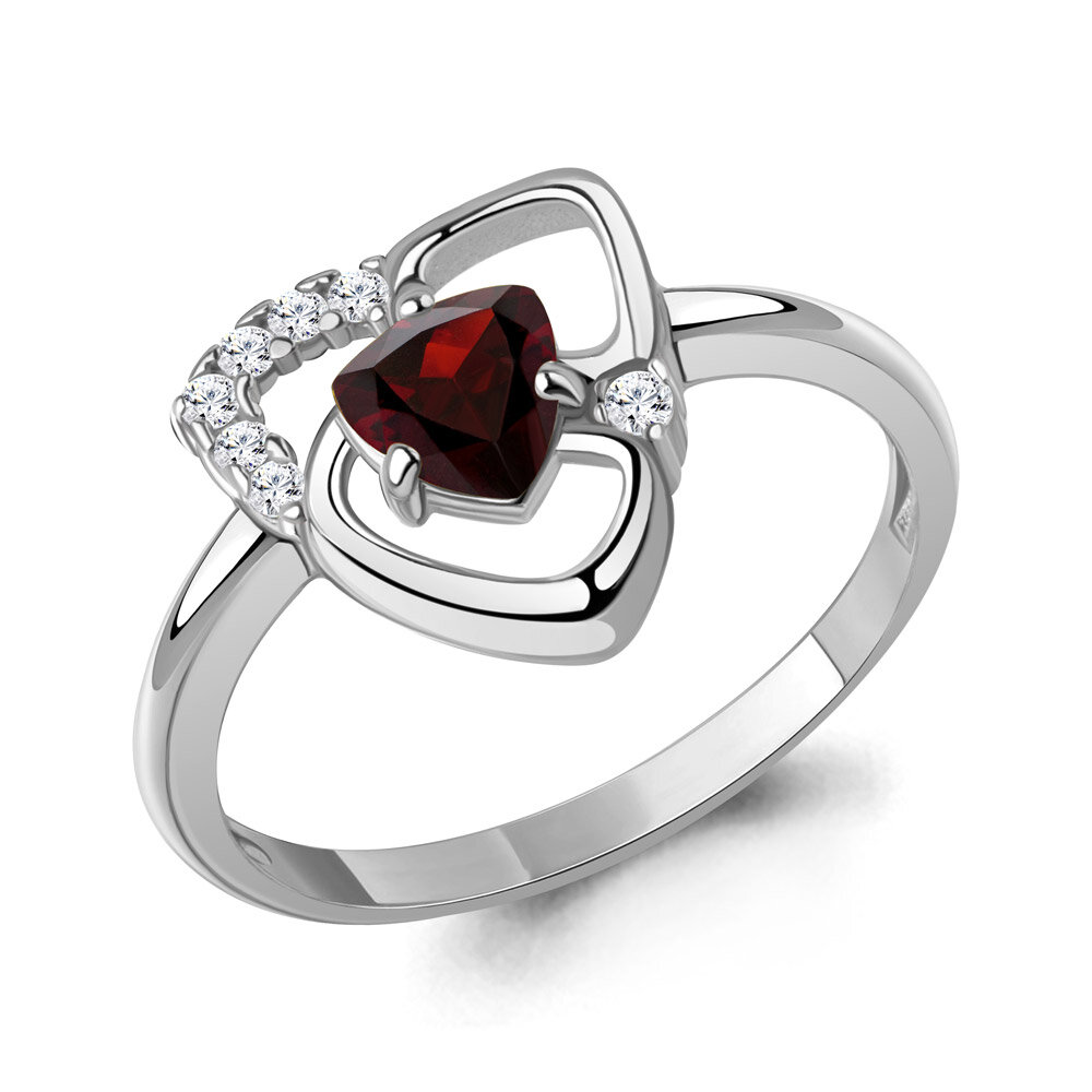 Кольцо, серебро, 925 проба, родирование, гранат, фианит